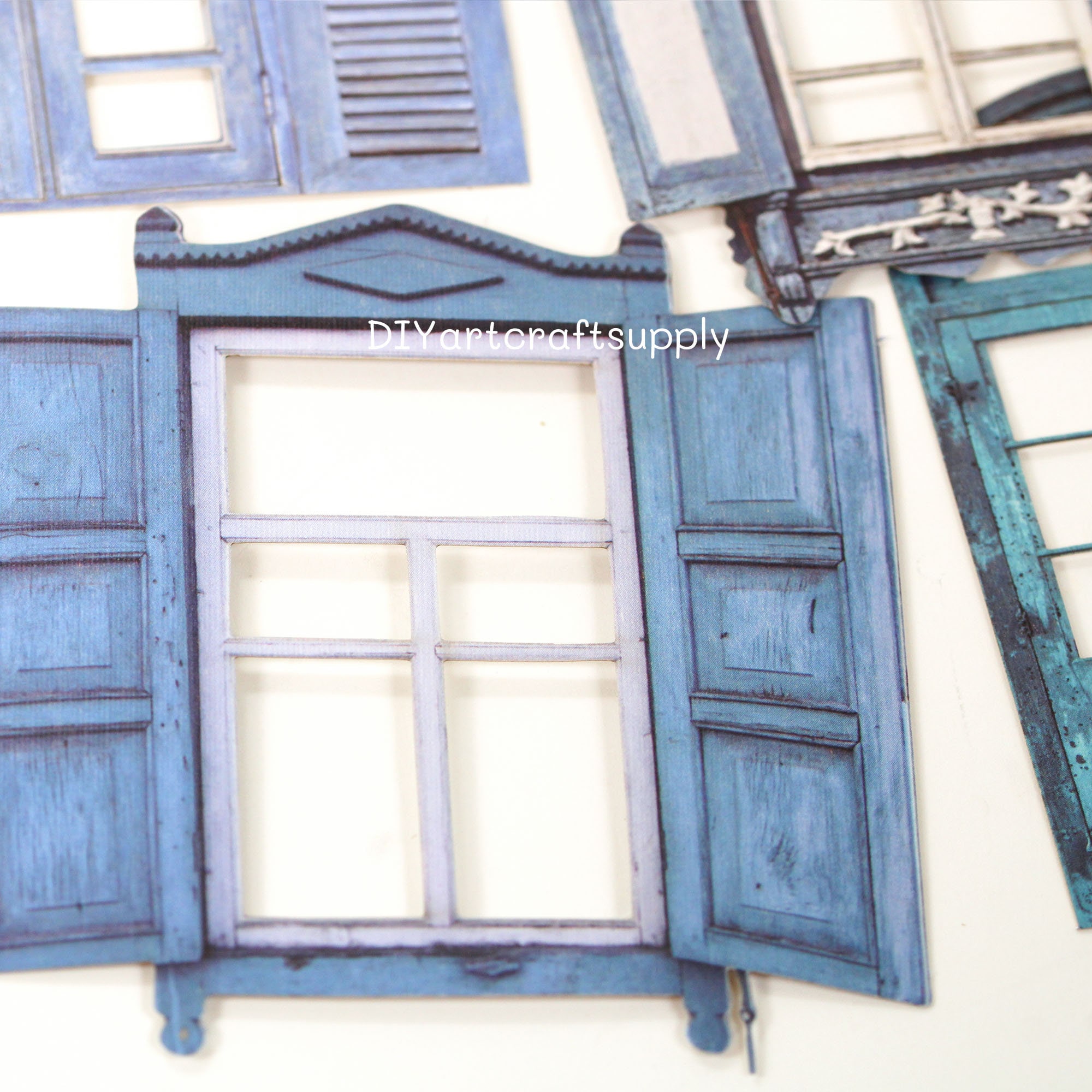 10 Pcs Laser Cute Victorian Blue Window and Door Stickers for Scrapbook ...