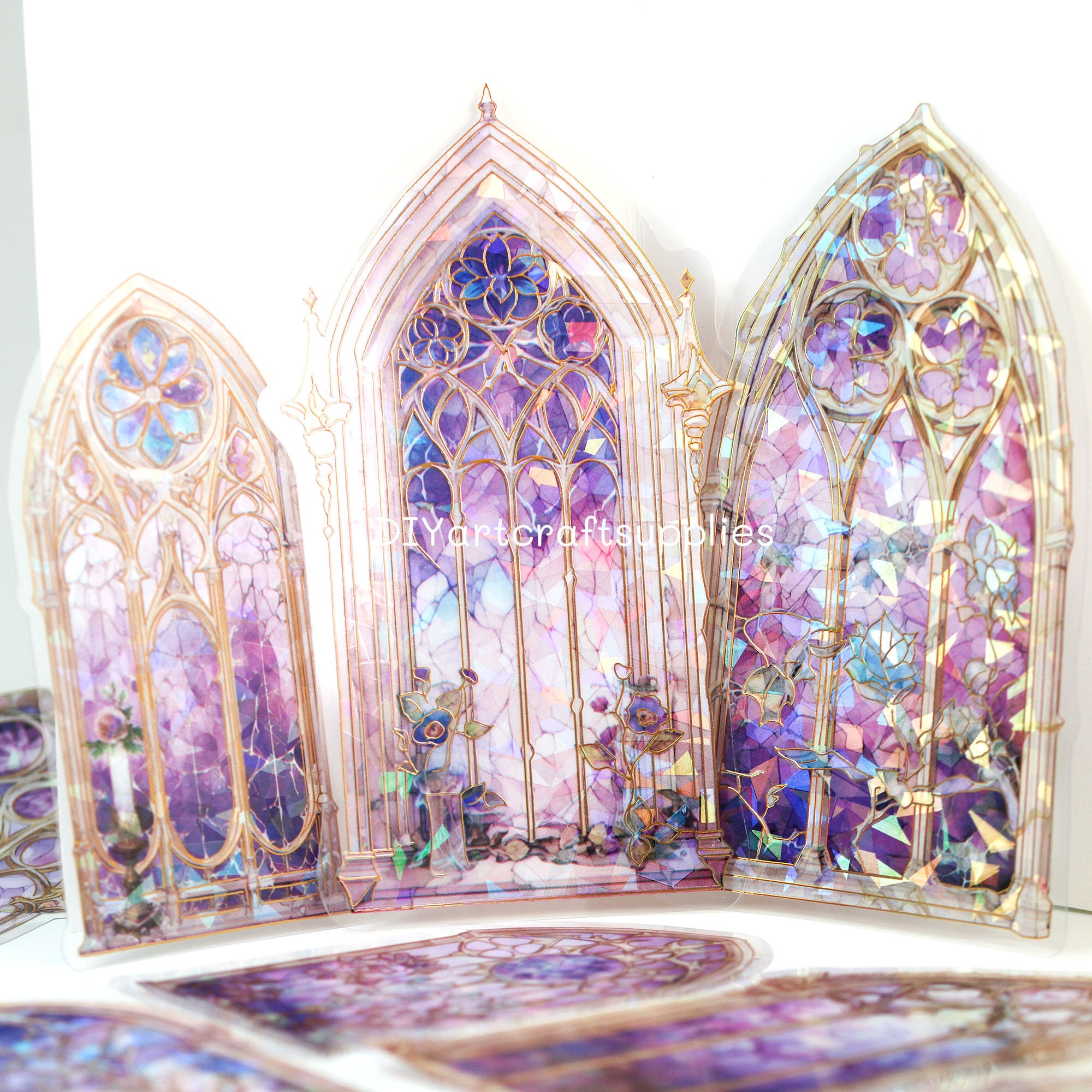 10 Pcs Holographic Gold Foil Glass Church Window Sticker Bags, Ice ...