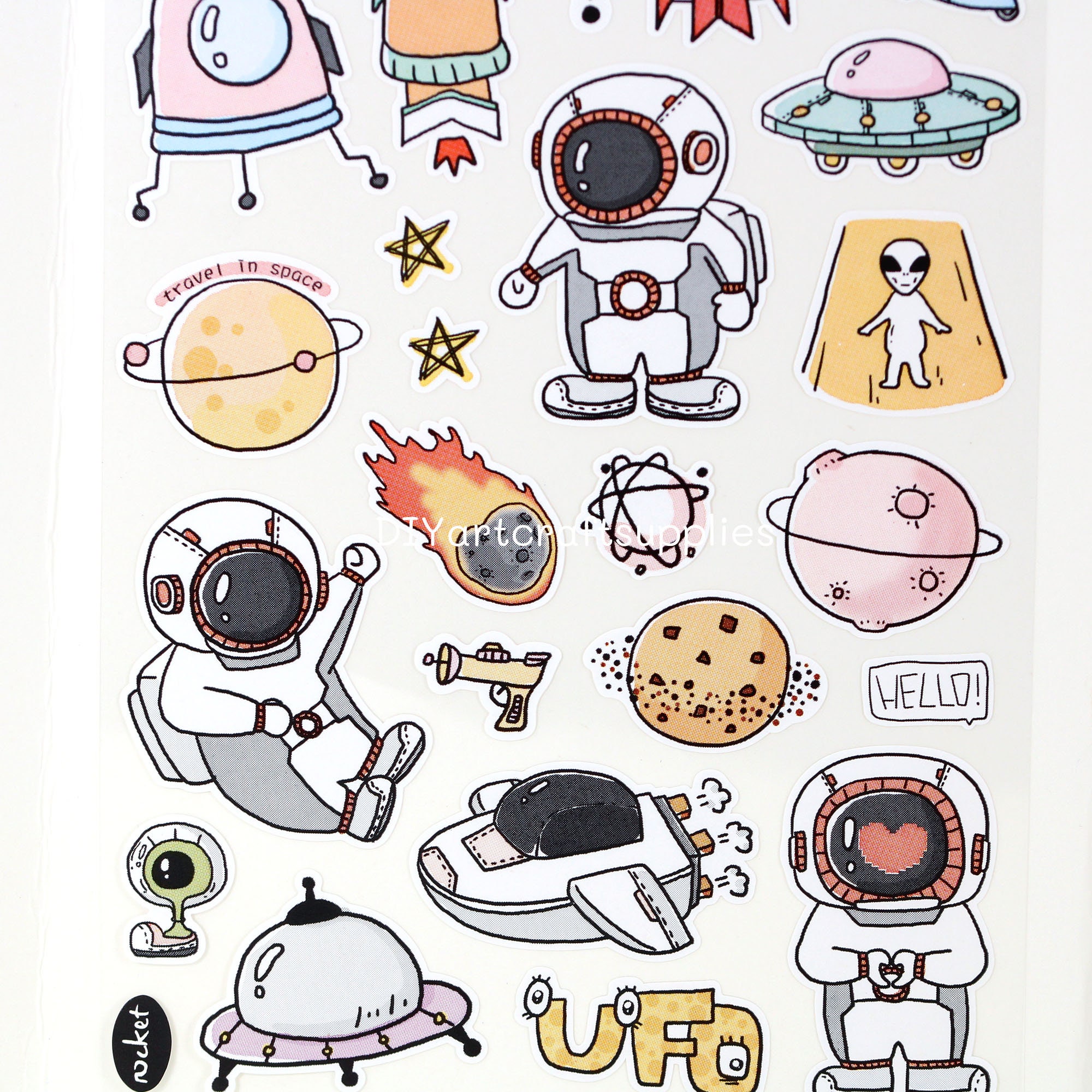 Rocket and Face Sticker Sheet, Outer Space Stickers, Rocket Stickers ...