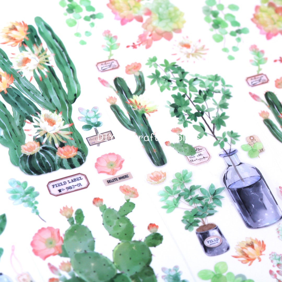 6 Pcs Sticker Sheet Water Color Plant Pots Stickers, Green Botanical ...