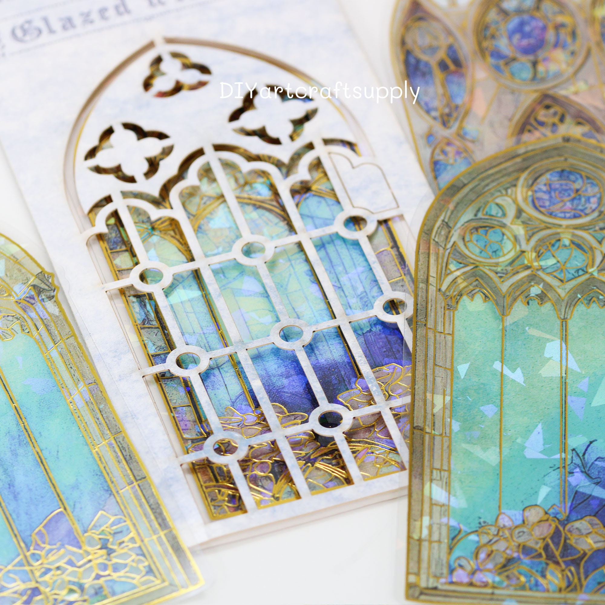 10 Pcs Glazed Church Window Stickers, Gold Foil and Holographic Church ...