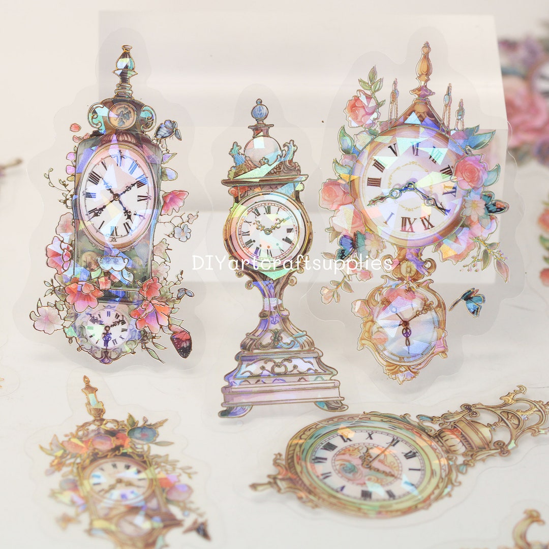 10 Pcs Laser Holographic Gilding Antient Clock Stickers, Decorative ...