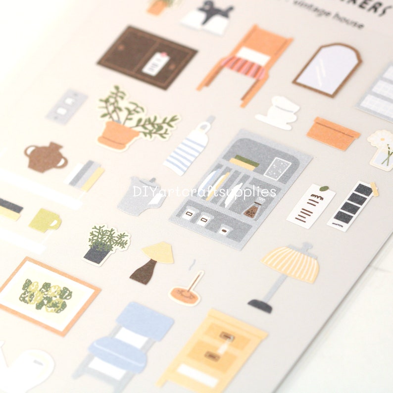 Vintage House Sticker Sheet, Furniture Stickers, Cute House Stickers ...