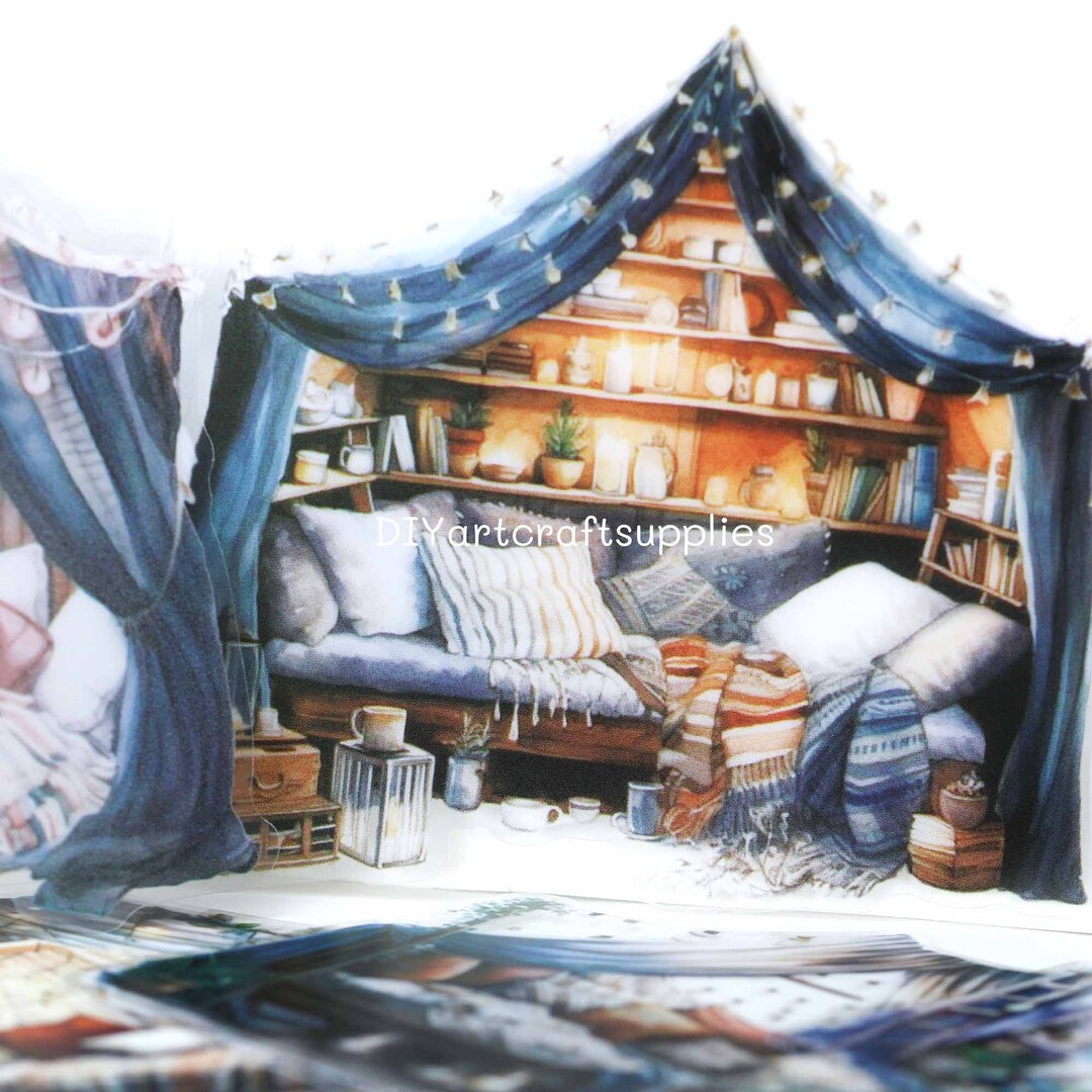 10 Pcs Warm Bed Stickers, Bed With Bookshelves Children Illustration ...