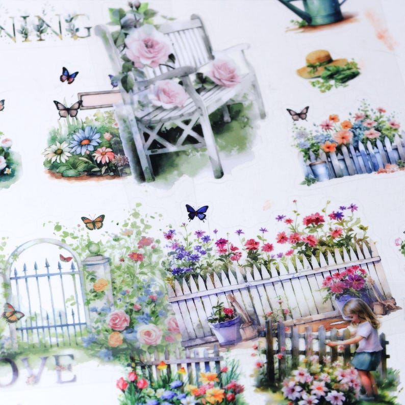20 Sticker Sheets Garden Flower Fence Stickers, Secret Garden ...