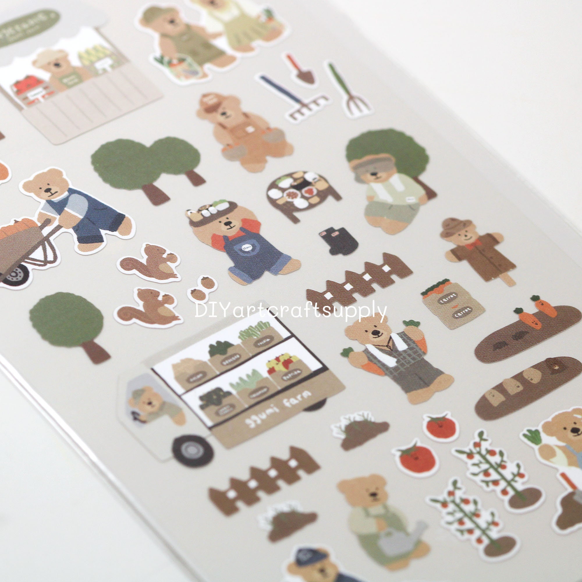 Farmer Bear Sticker, Cute Bear Stickers, Farm Animal Stickers, Bear at ...