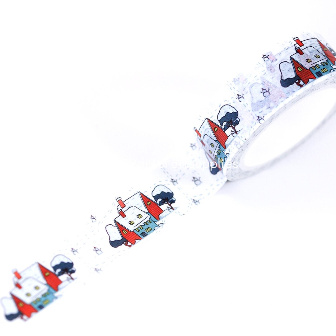 Christmas House Washi Tape Roll, Snowy Christmas Town Forest Washi Tape ...
