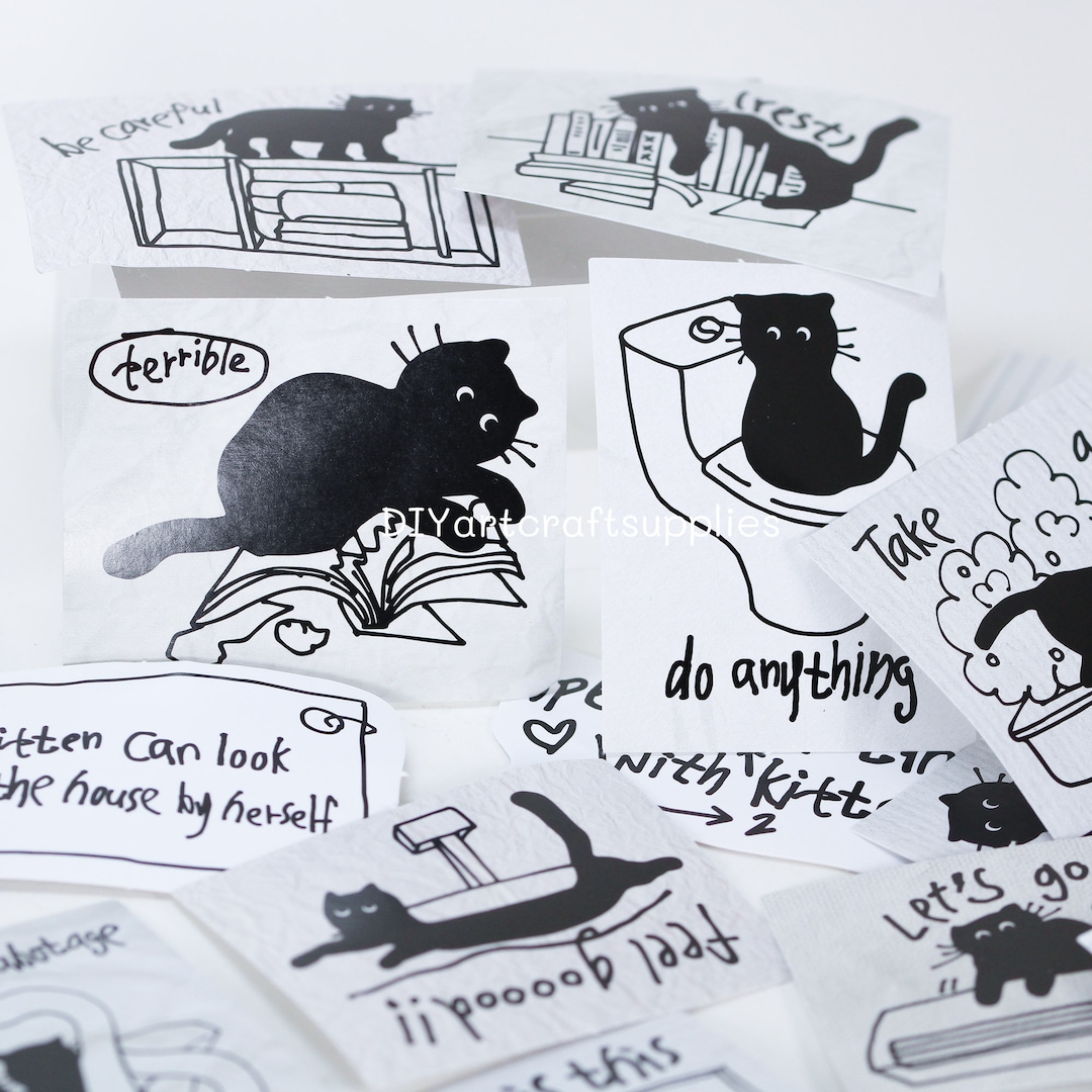 30 Pcs Cute Cartoon Cat Stickers, Humorous Black Cat Stickers, Daily ...