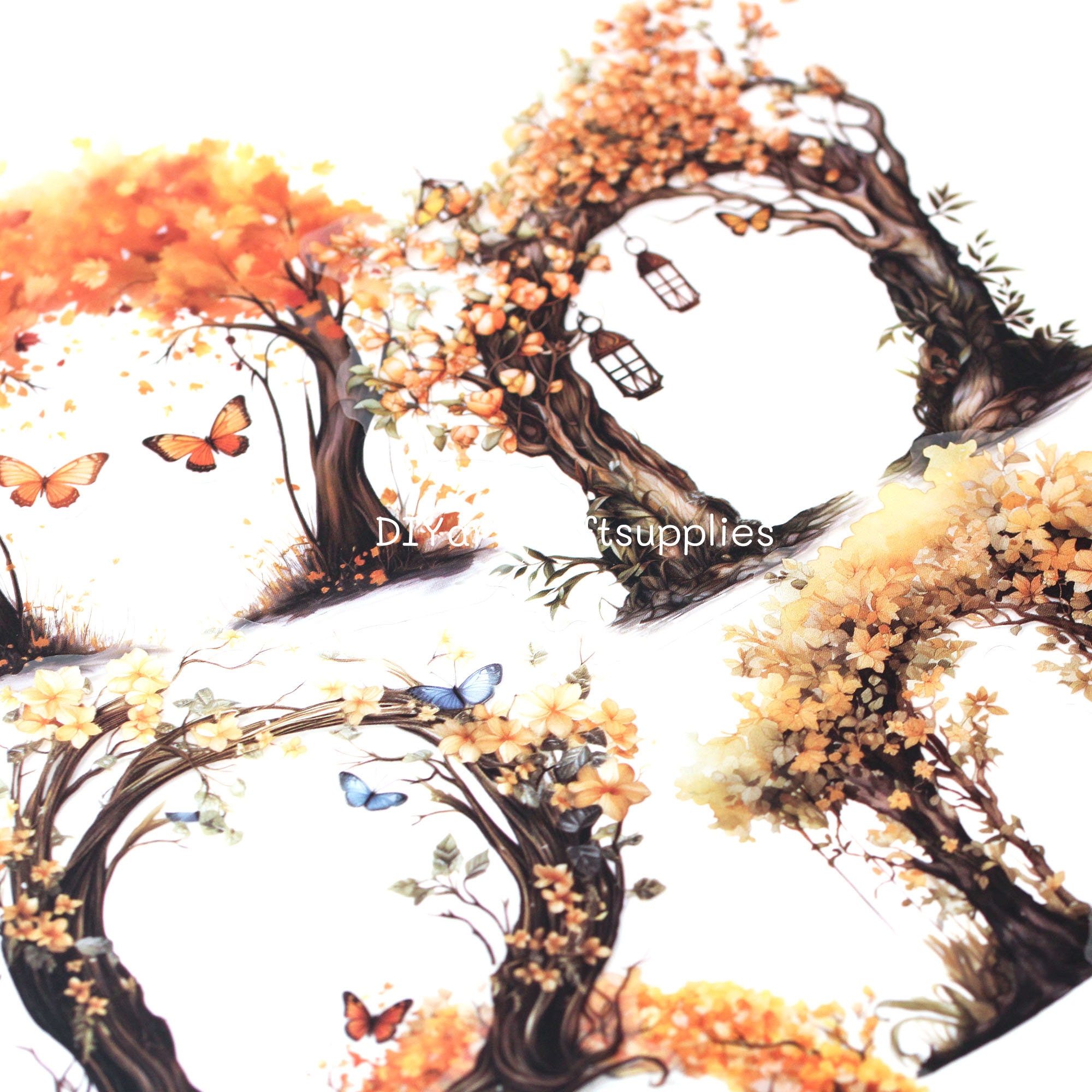 10 Pcs PET Four Season Forest Tree Stickers, Tree Gate Stickers, Autumn ...