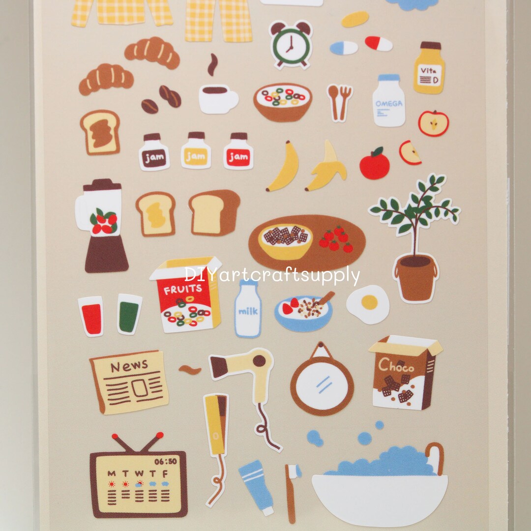 Morning Breakfast Sticker Sheet, Kawaii Stickers, Everyday Morning ...