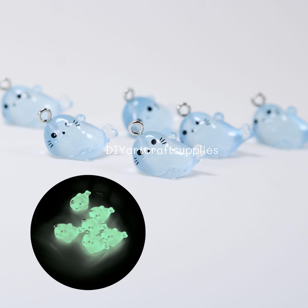 6 Pcs Lot Cute Resin Blue Glow in the Dark Seal Charms, Glow in the ...