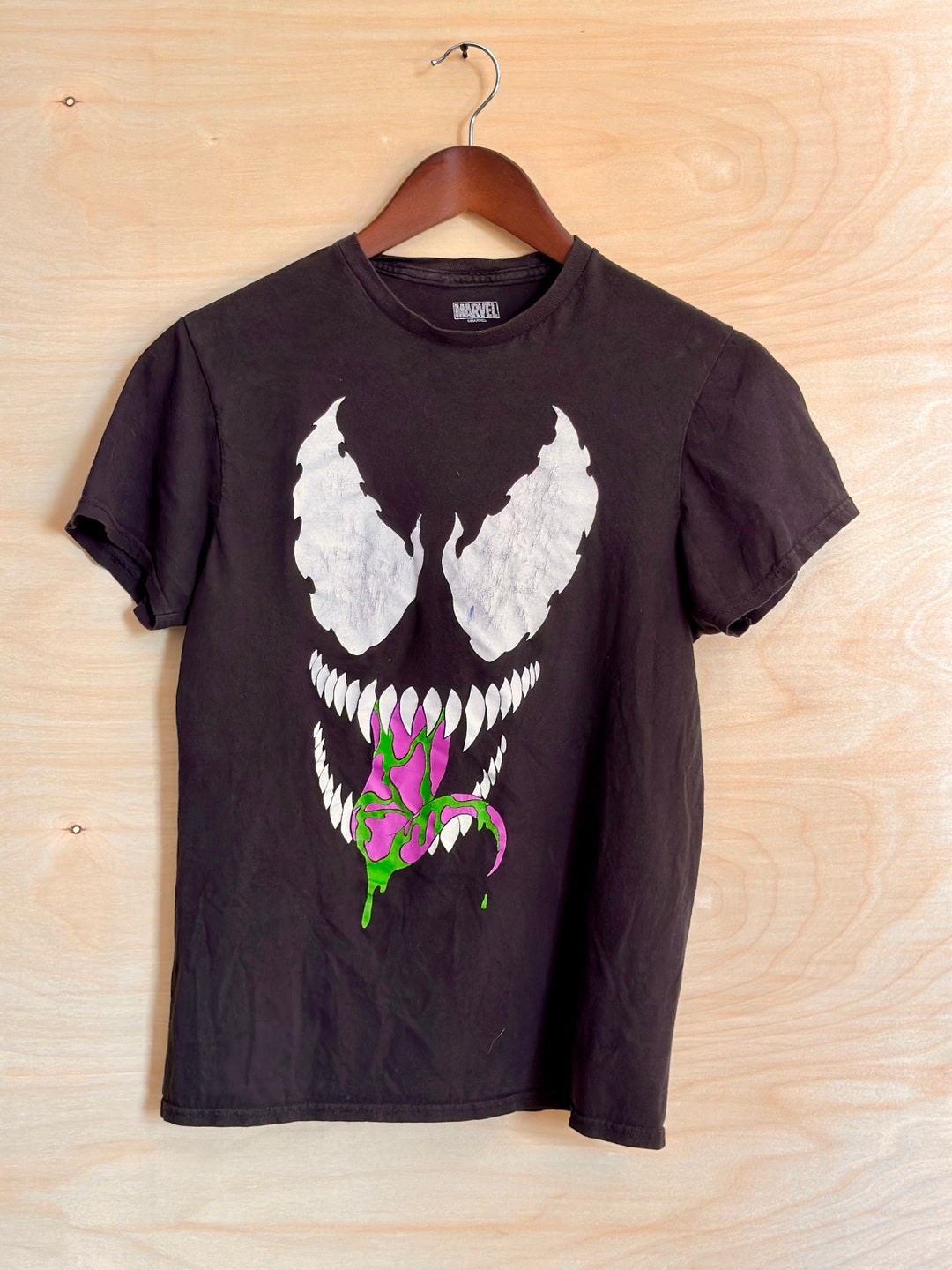 Marvel Venom T-shirt Acid Drip Portrait Spider Man Black Unisex Size S ...