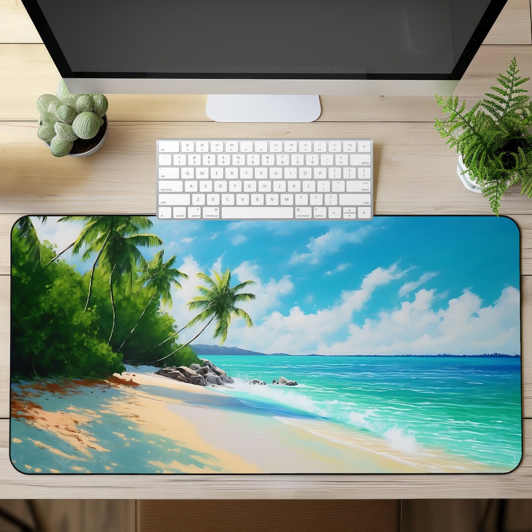 Tropical Paradise Desk Mat Green Blue Desk Mat Beach Waves Mouse Pad ...