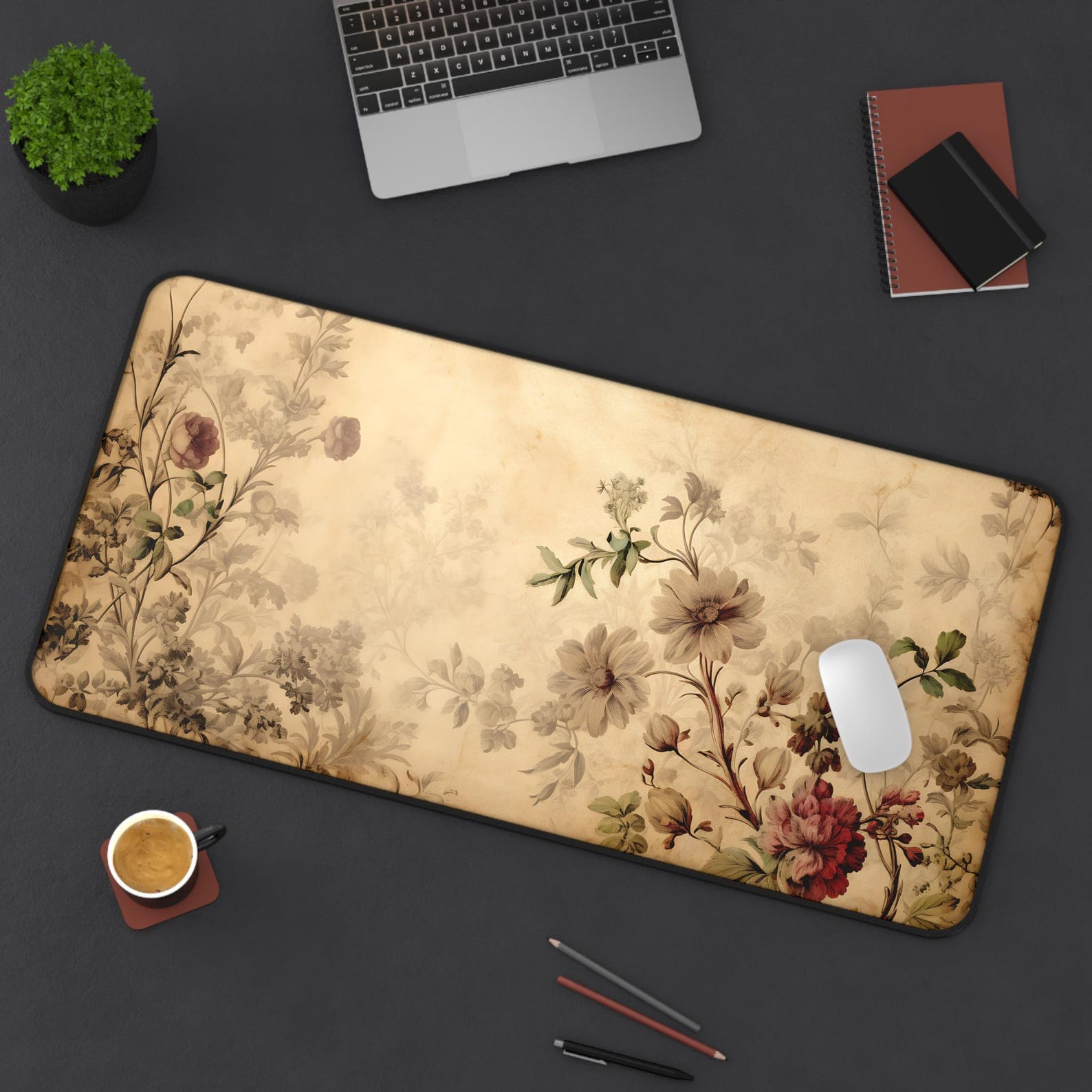 Retro Pressed Wildflowers Desk Mat Cottagecore Mat Beige Mouse Pad ...