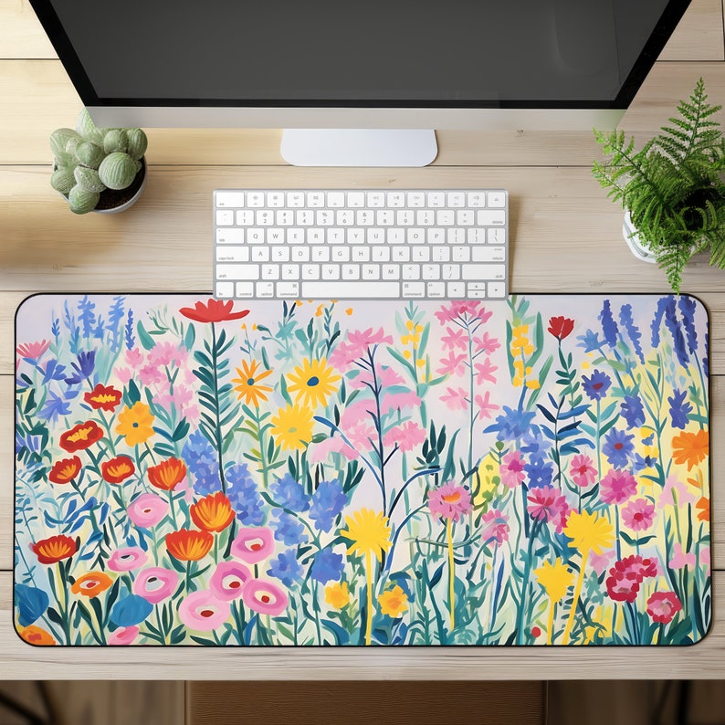 Colorful Flower Field Art Desk Mat Floral Garden Desk Pad Wildflowers ...