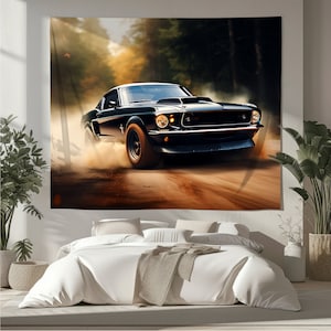 Classic Ford Mustang Wall Tapestry Muscle Car Wall Hanging Racing Car ...
