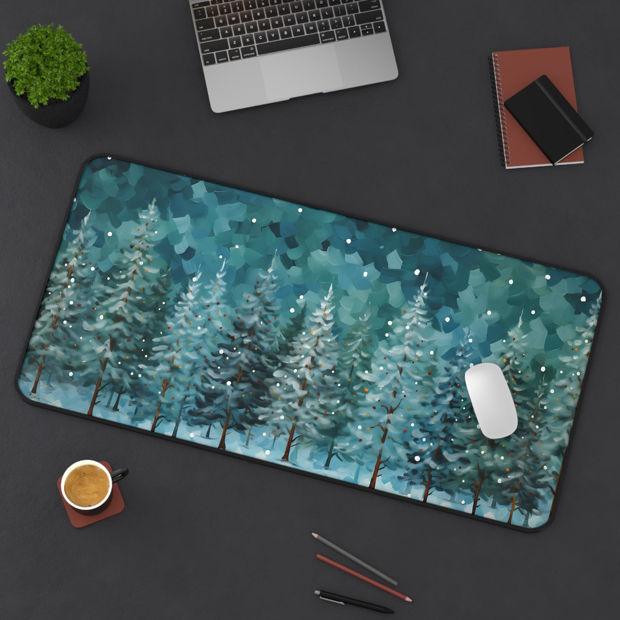 Pine Tree Desk Mat Green Forest Desk Mat Nature Mouse Pad Winter Snow ...