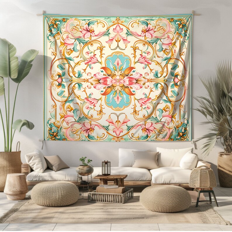 Vintage Wall Tapestry European Wall Art Canvas Antique Floral Wall ...