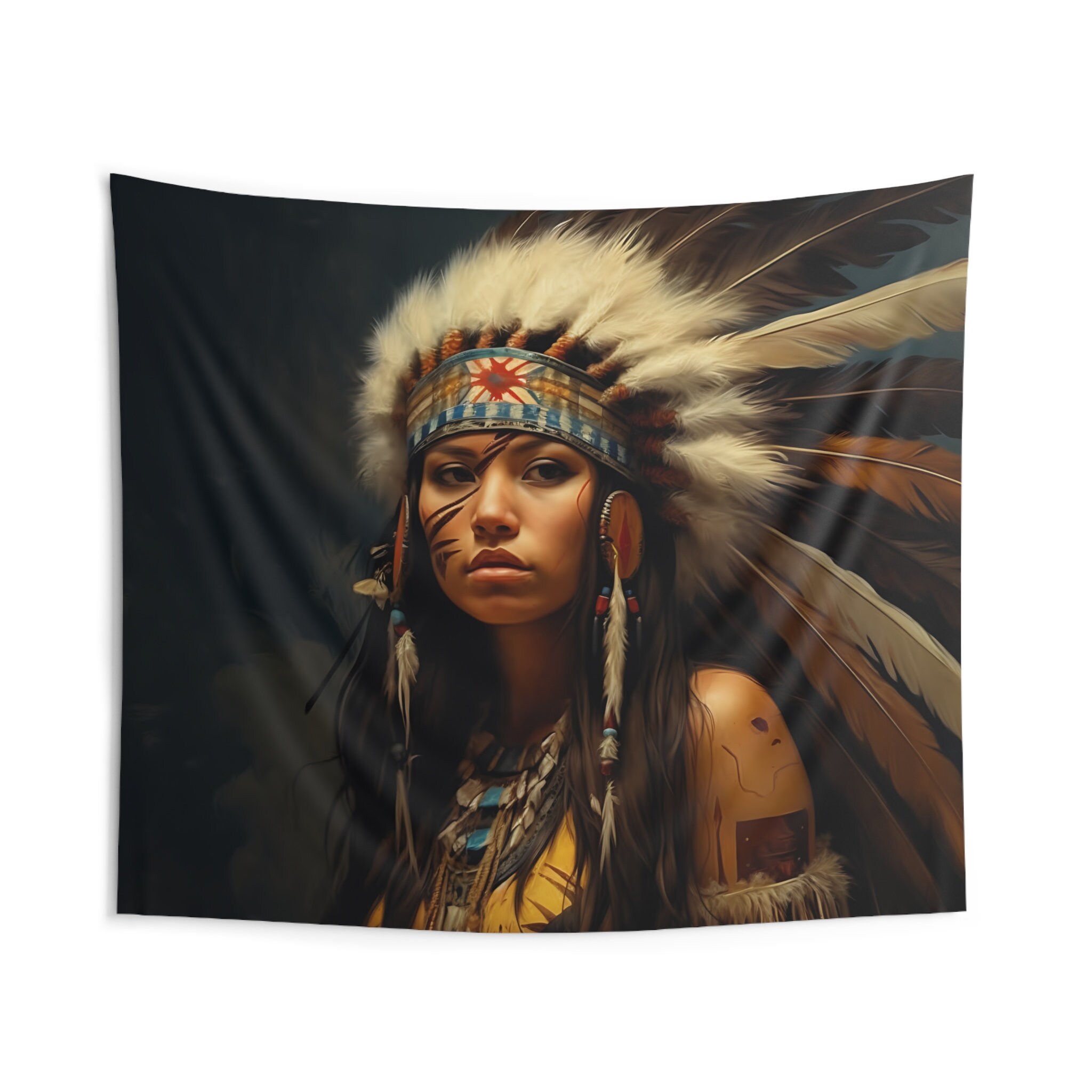 Native Women Chief Wall Tapestry Tribal Art Aesthetic Tribal Wall Art ...