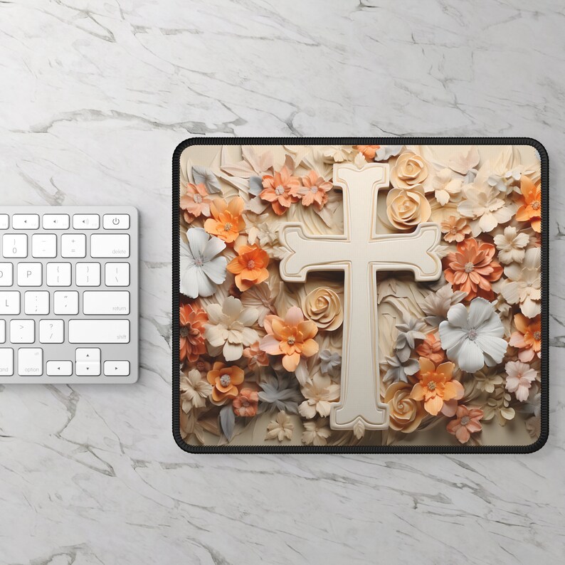Cross Floral Desk Mat Cross Mousepad Faith Desk Mat Religious Gaming ...
