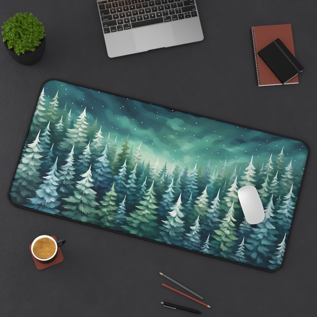 Pine Tree Desk Mat Green Forest Desk Mat Nature Mouse Pad Winter Snow ...