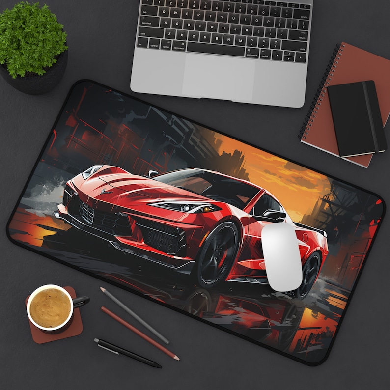 Red Chevy Corvette Desk Mat Sports Car Mousepad Racing Car Desk Mat ...