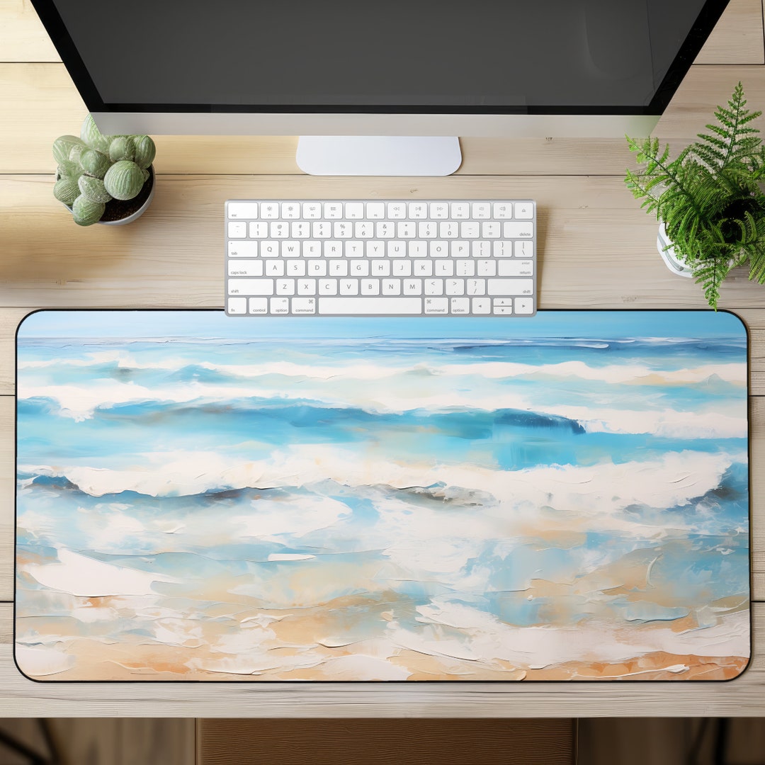 Beach Waves Painting Desk Mat Blue Desk Mat Tropical Paradise Mouse Pad ...