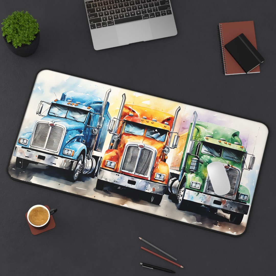 Semi Truck Desk Mat Diesel Trucker Mousepad Watercolor Truck Deskmat ...
