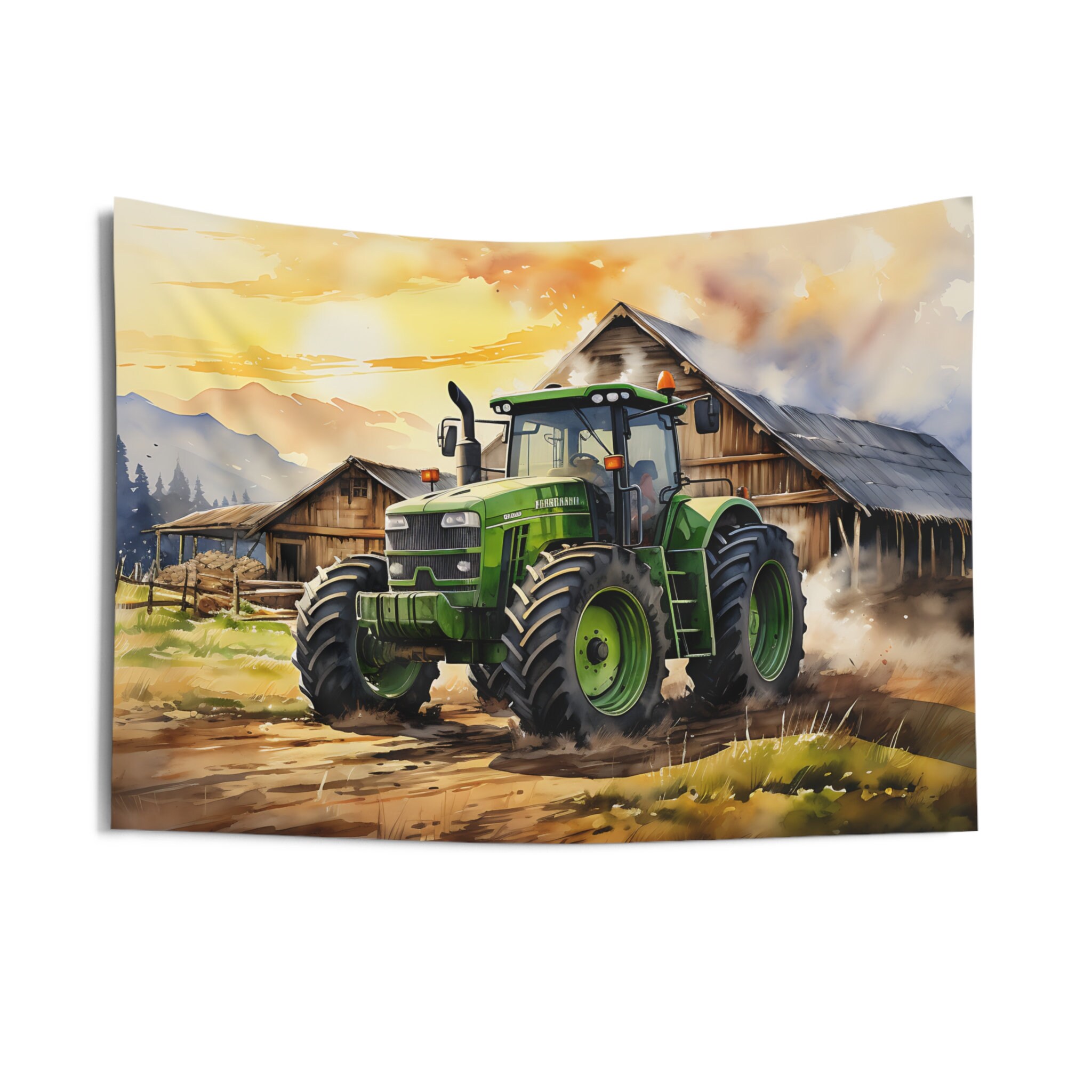 JD Farm Tractor Wall Tapestry Green Tractor Wall Hanging Man Cave Wall ...
