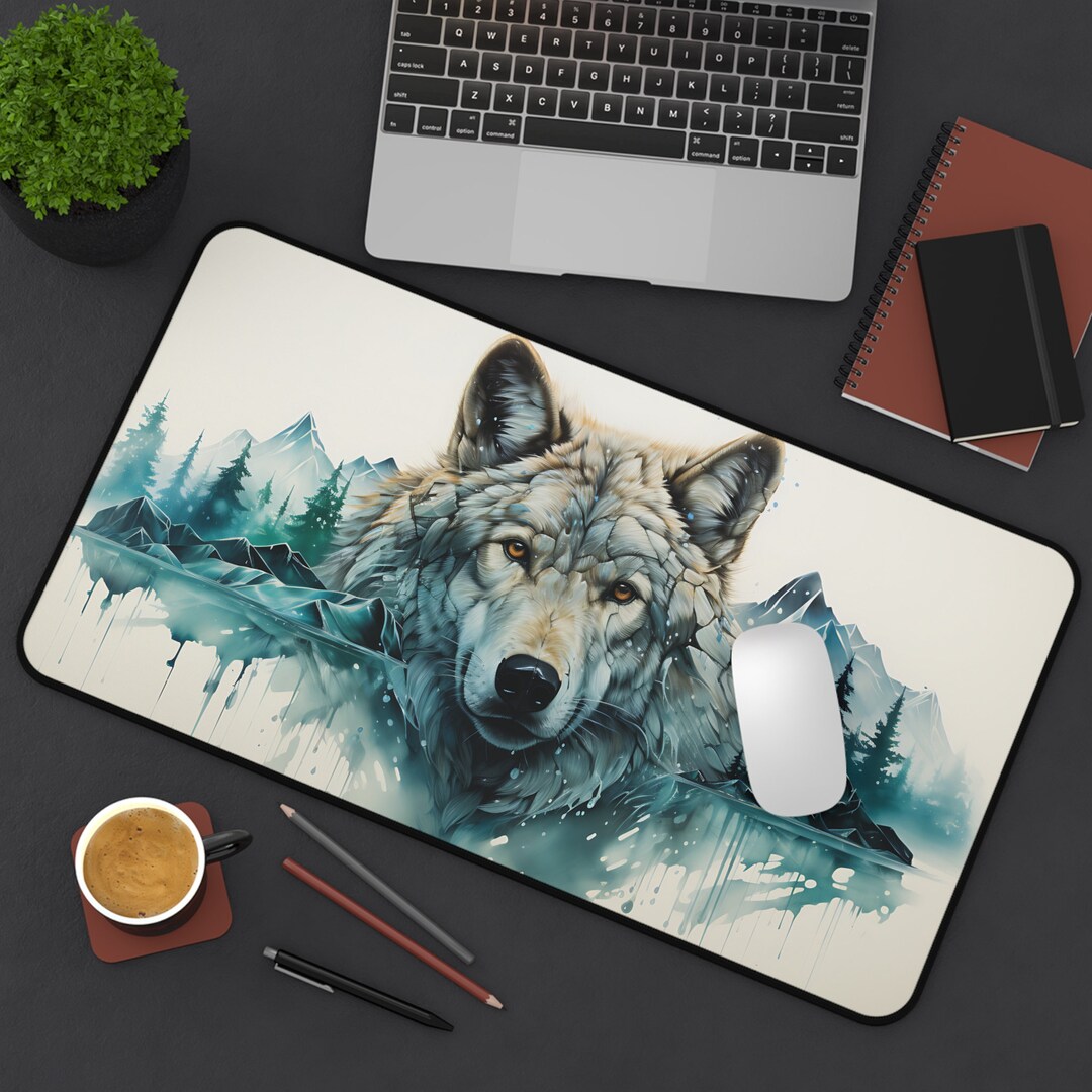 Wolf Desk Mat Nature Mountain Mousepad Green Aesthetic Desk Mat Office ...