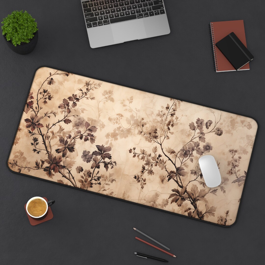 Retro Pressed Wildflowers Desk Mat Cottagecore Mat Beige Mouse Pad ...