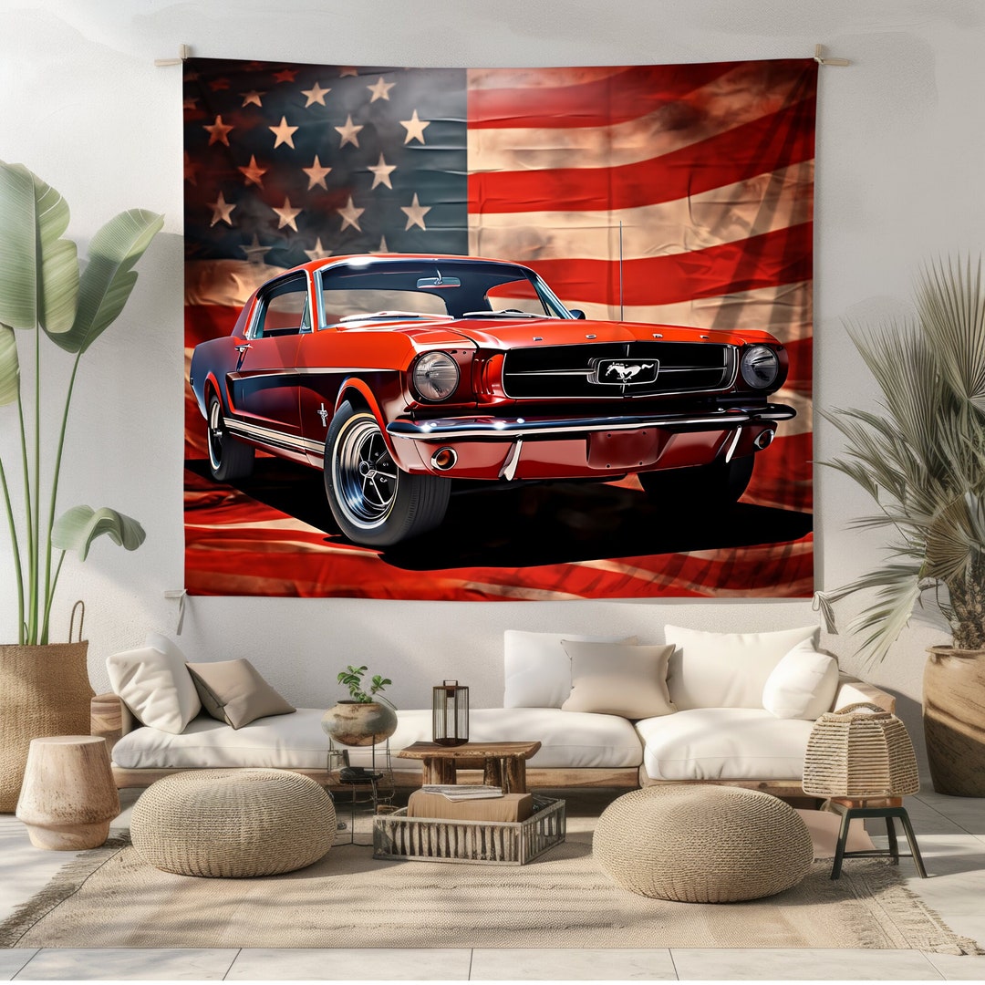 Classic Ford Mustang Wall Tapestry Muscle Car Wall Hanging American ...