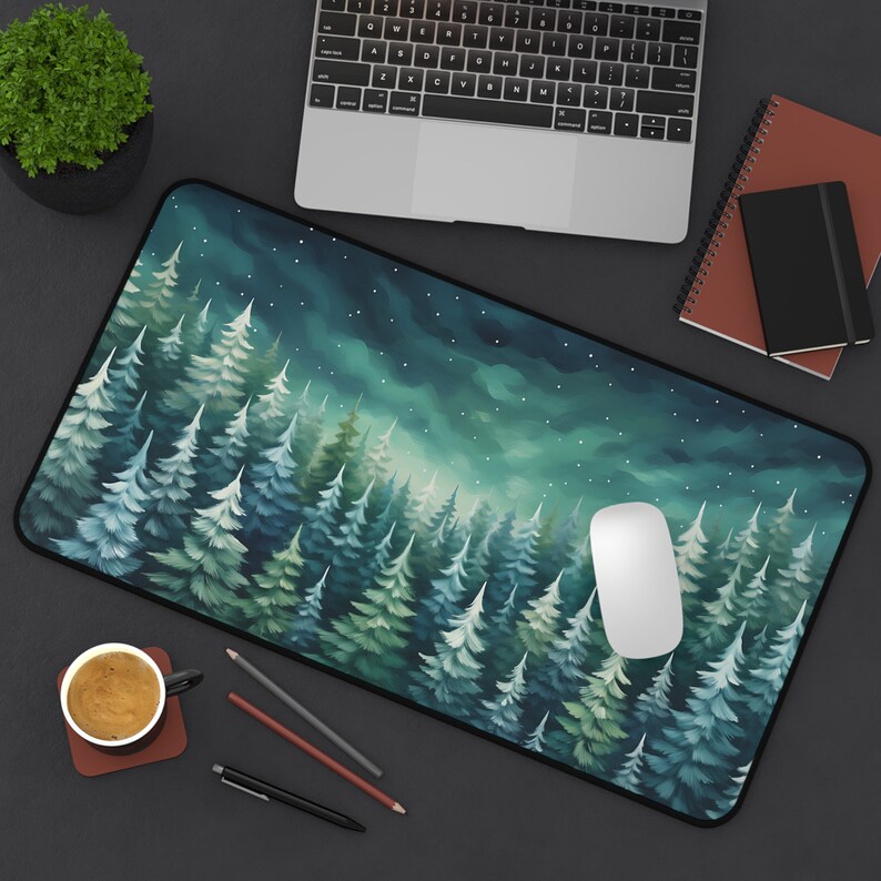 Pine Tree Desk Mat Green Forest Desk Mat Nature Mouse Pad Winter Snow ...