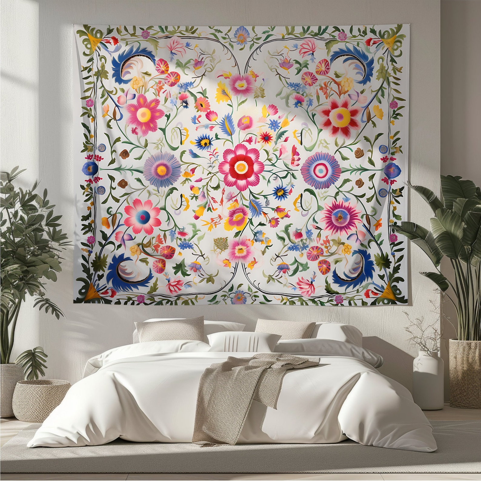 Vintage Wall Tapestry Mexican Flower Wall Canvas Antique Indian Wall ...
