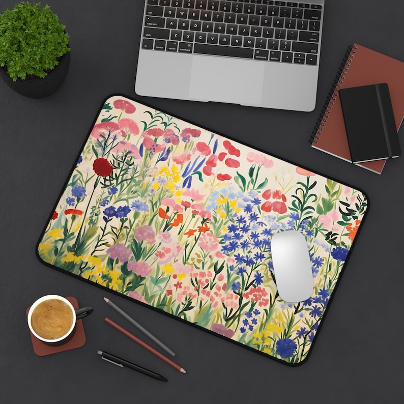 Colorful Flower Field Art Desk Mat Floral Garden Desk Pad Wildflowers ...