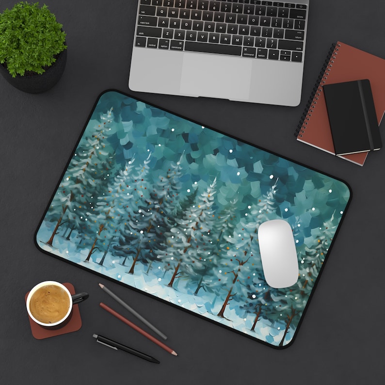 Pine Tree Desk Mat Green Forest Desk Mat Nature Mouse Pad Winter Snow ...