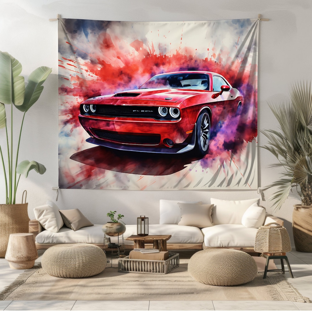 Alcohol Ink Dodge Challenger Wall Tapestry Muscle Car Wall Hanging ...