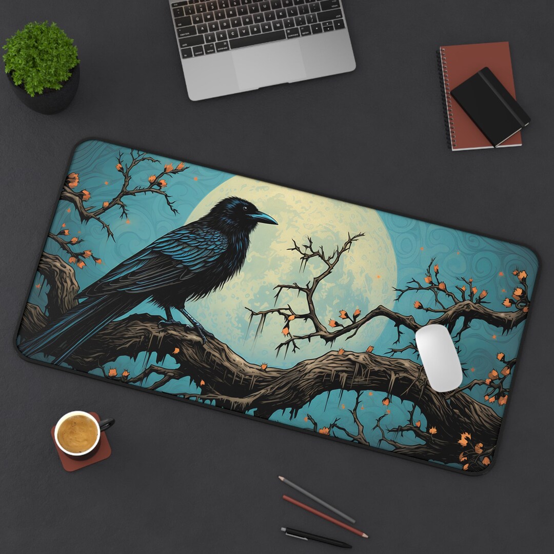 Raven Gothic Moon Desk Mat Dark Academia Library Desk Mat Big Gothic ...