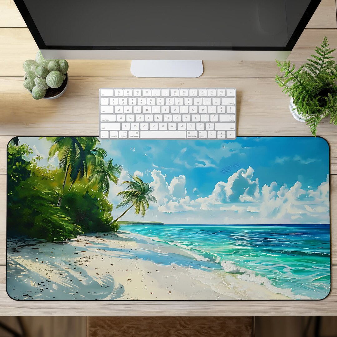 Tropical Paradise Desk Mat Green Blue Desk Mat Beach Waves Mouse Pad ...