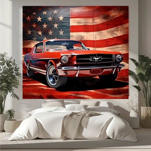 Classic Ford Mustang Wall Tapestry Muscle Car Wall Hanging American ...