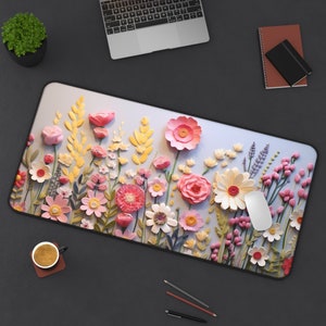 3D Colorful Flower Field Art Desk Mat Floral Garden Desk Pad ...