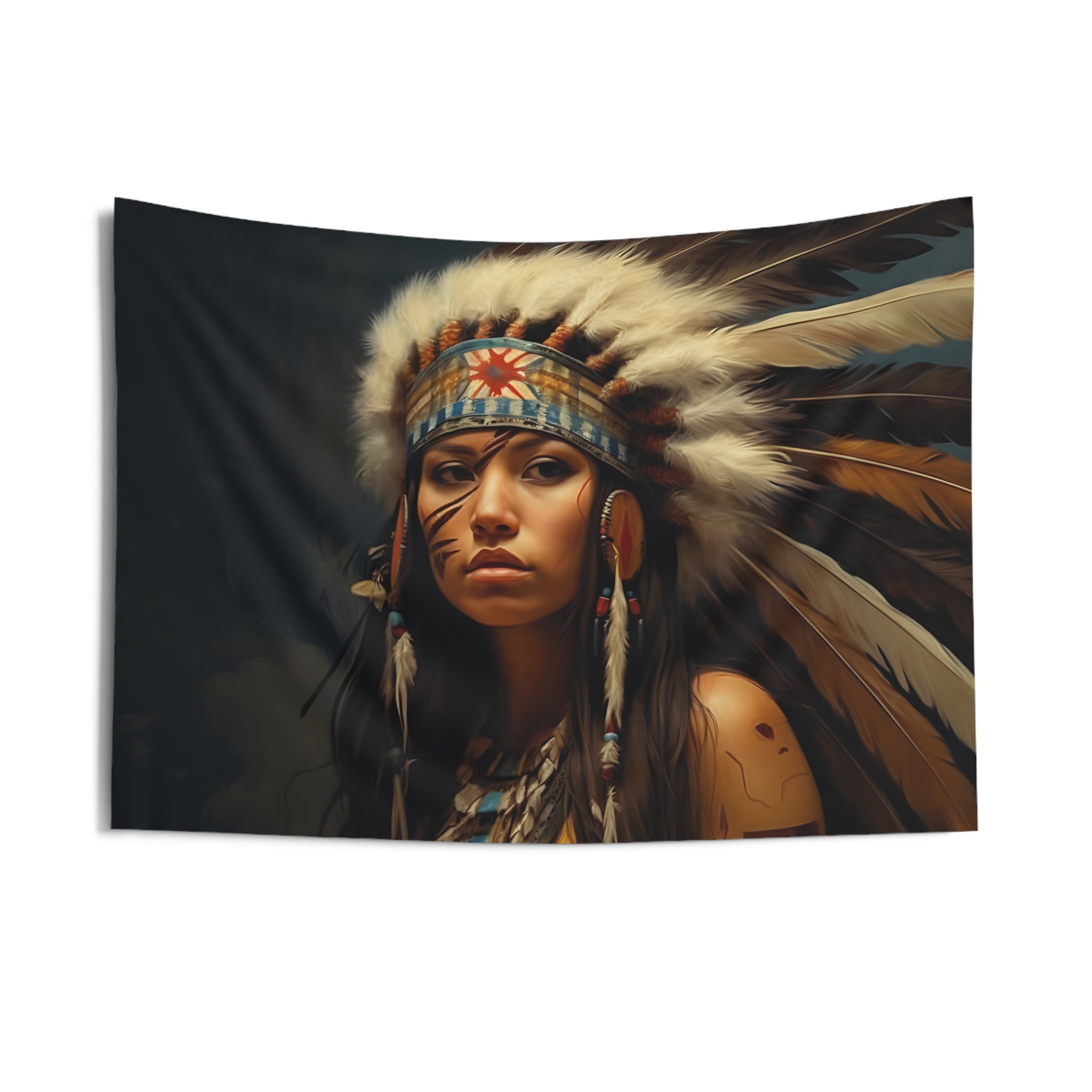Native Women Chief Wall Tapestry Tribal Art Aesthetic Tribal Wall Art ...