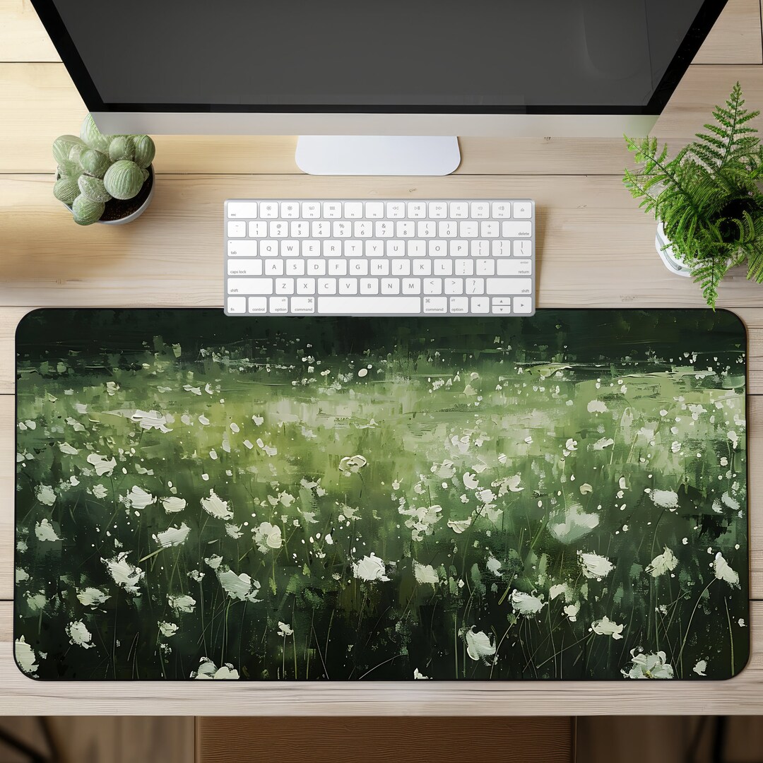 Vintage Geen Flower Field Desk Mat Floral Desk Mat Wild Flower Mouse ...