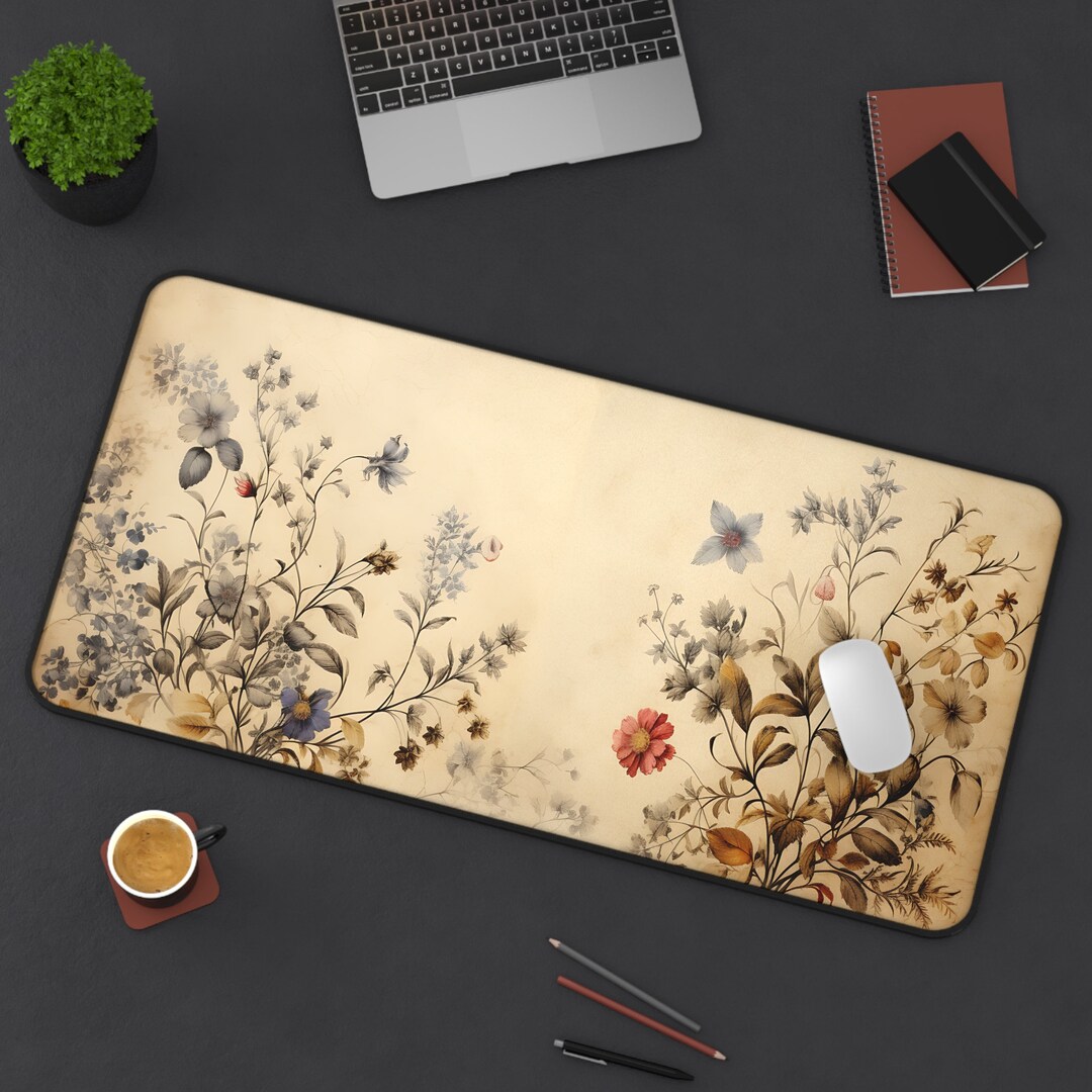 Retro Pressed Wildflowers Desk Mat Cottagecore Mat Beige Mouse Pad ...