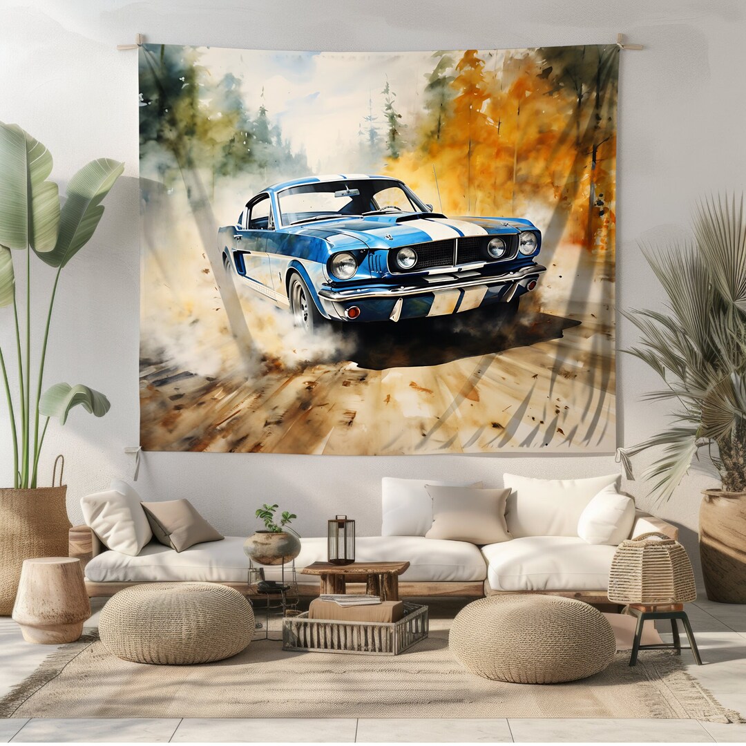 Classic Ford Mustang Wall Tapestry Muscle Car Wall Hanging Racing Car ...