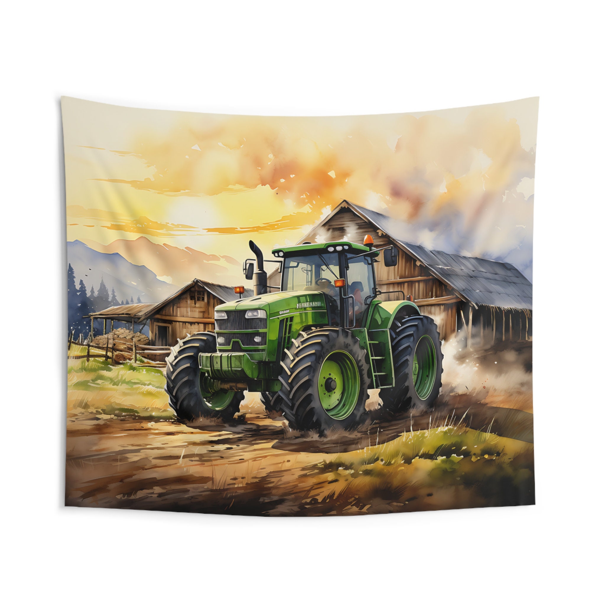 JD Farm Tractor Wall Tapestry Green Tractor Wall Hanging Man Cave Wall ...