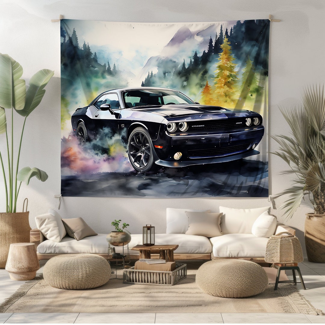 Alcohol Ink Dodge Challenger Wall Tapestry Muscle Car Wall Hanging ...