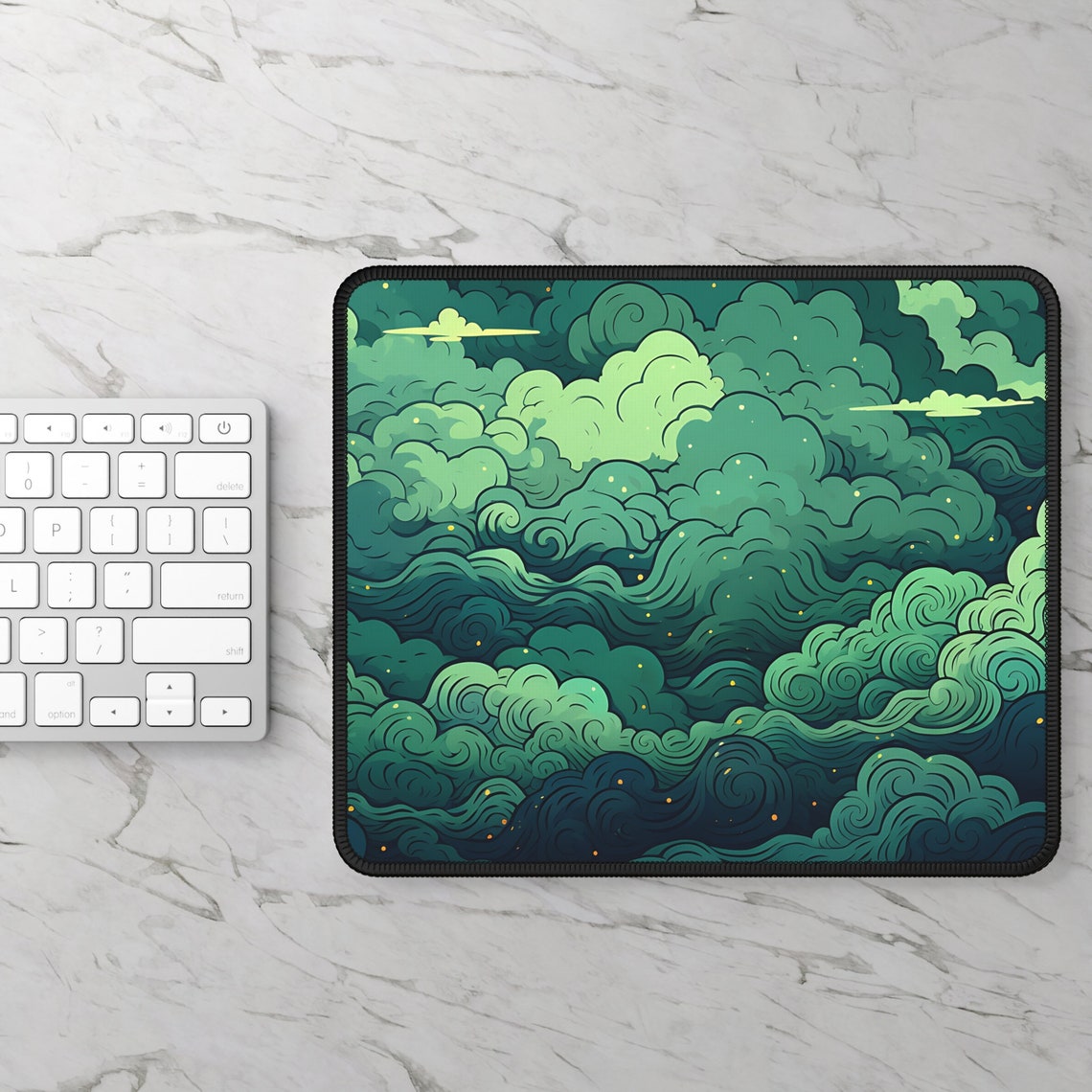 Dark Green Clouds Desk Mat Kawaii Mouse Pad Sky Desk Pad Night Sky Desk ...