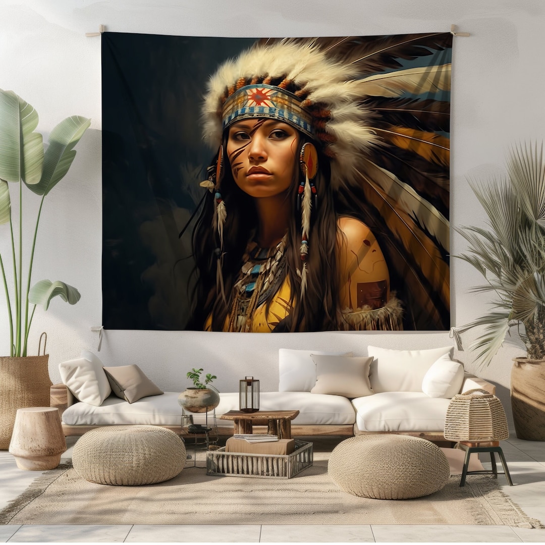 Native Women Chief Wall Tapestry Tribal Art Aesthetic Tribal Wall Art ...