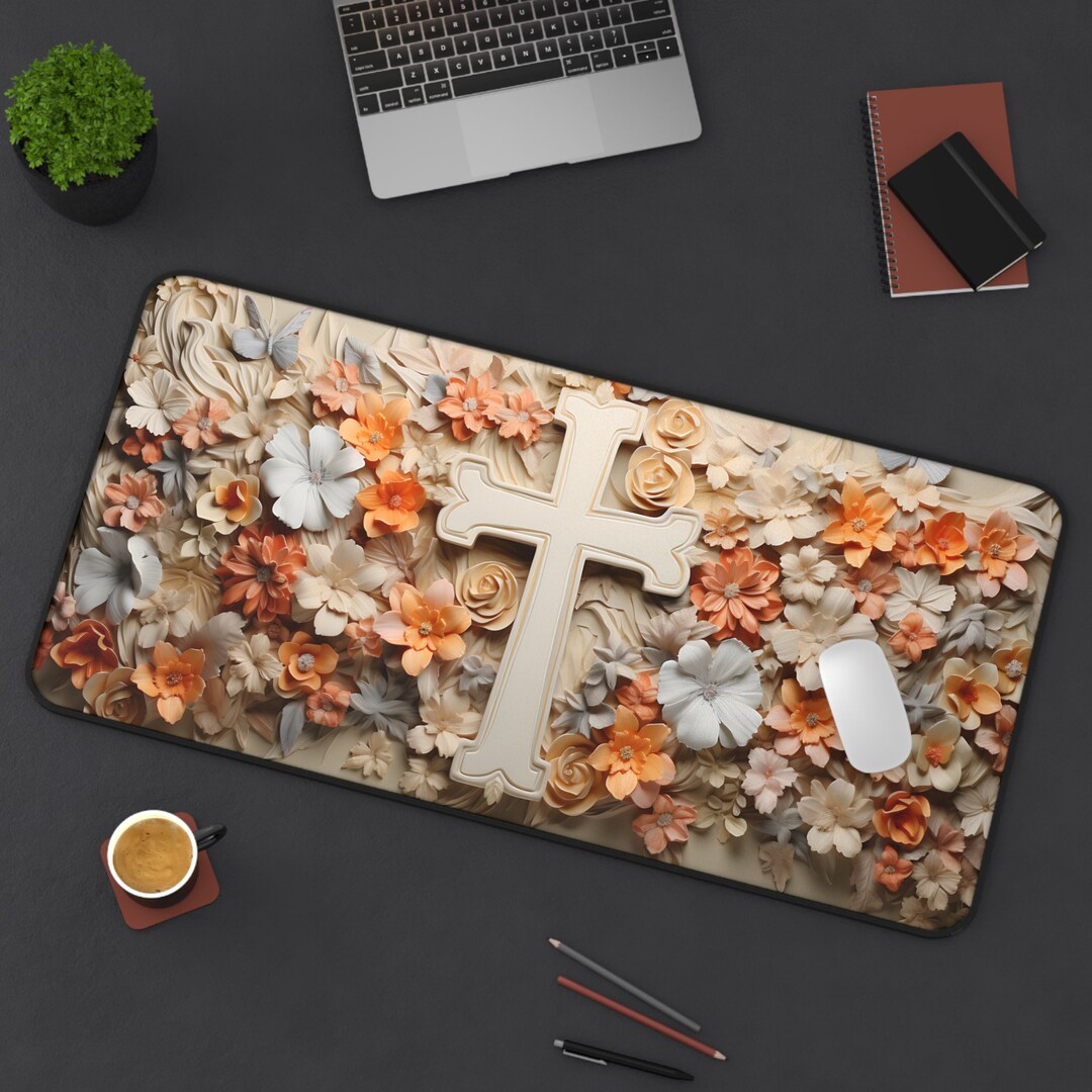 Cross Floral Desk Mat Cross Mousepad Faith Desk Mat Religious Gaming ...